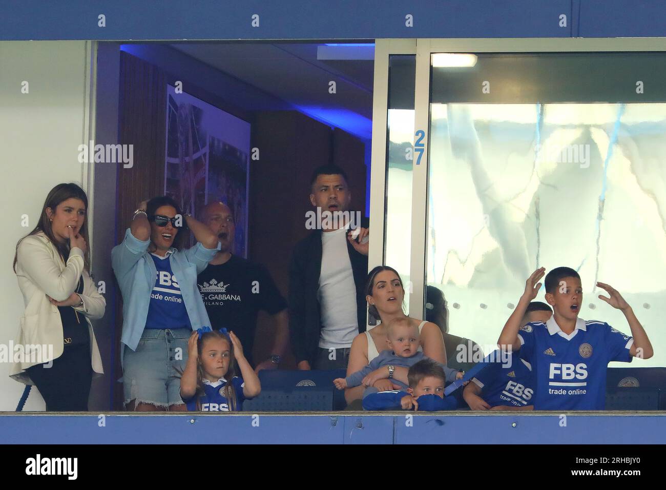 Rebekah Vardy, wife of Jamie Vardy of Leicester City reacts after a ...