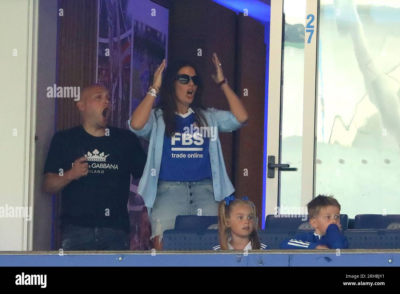 Rebekah Vardy, wife of Jamie Vardy of Leicester City reacts after a ...