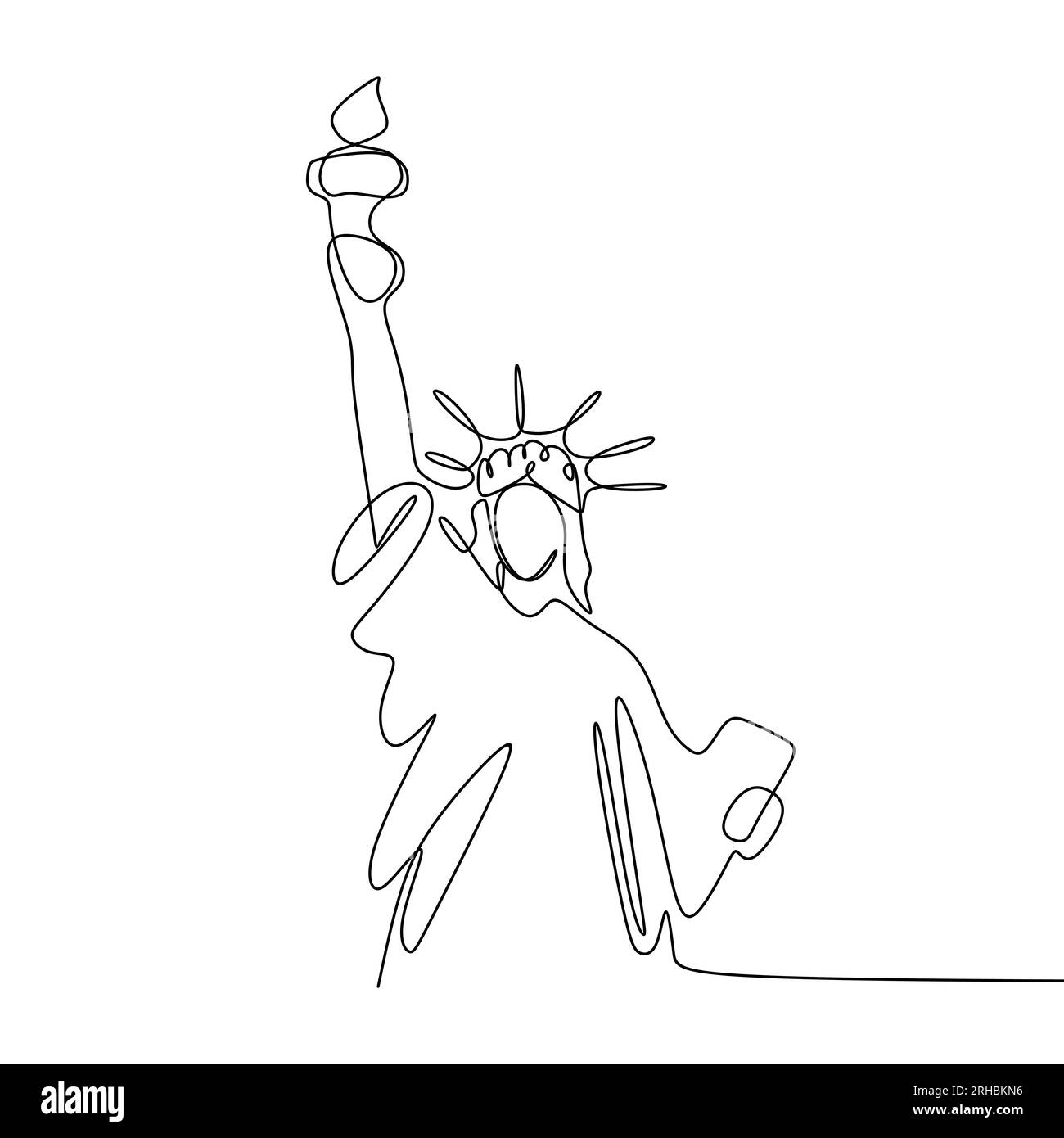Continuous Line Drawing Of Liberty Statue Isolated One White Background Vector Illustration