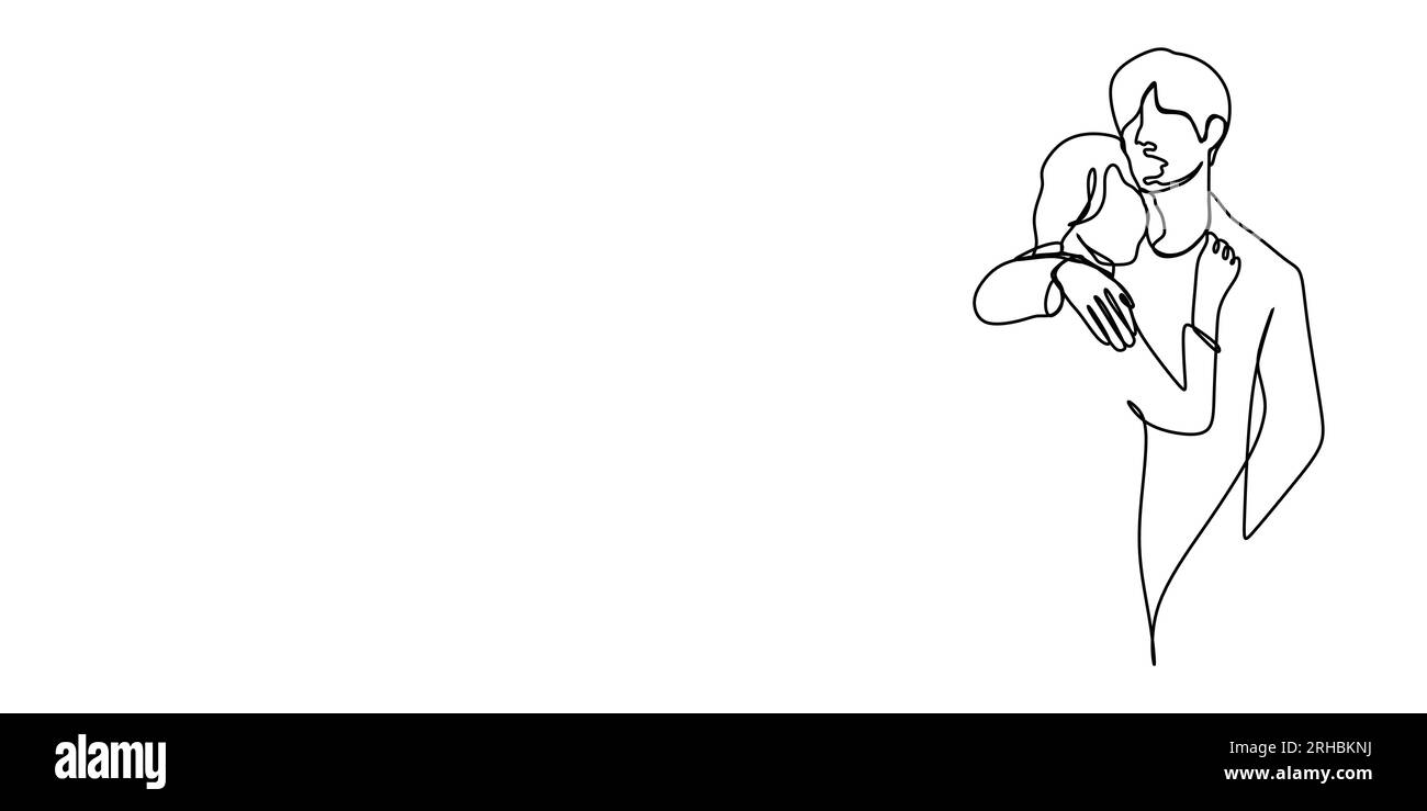 continuous line drawing of couple standing hugging Vector illustration ...