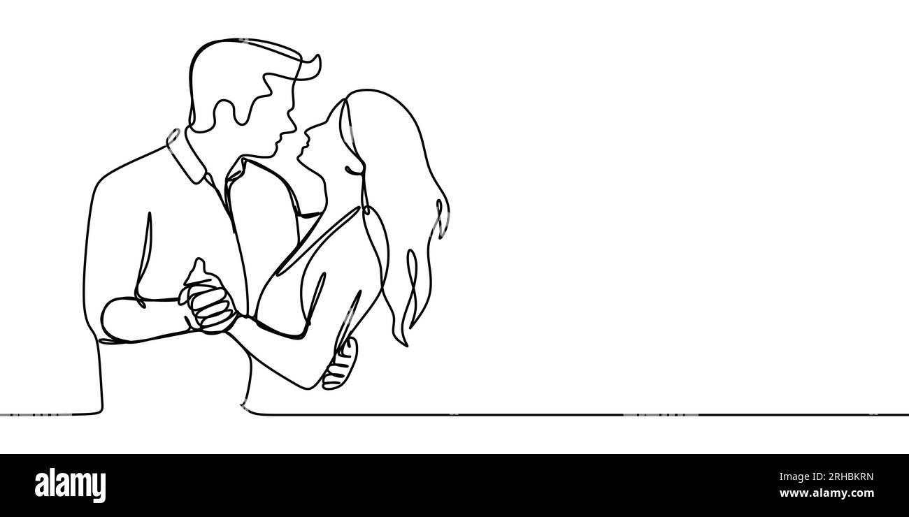 continuous line drawing of happy lovers with romantic pose vector ...