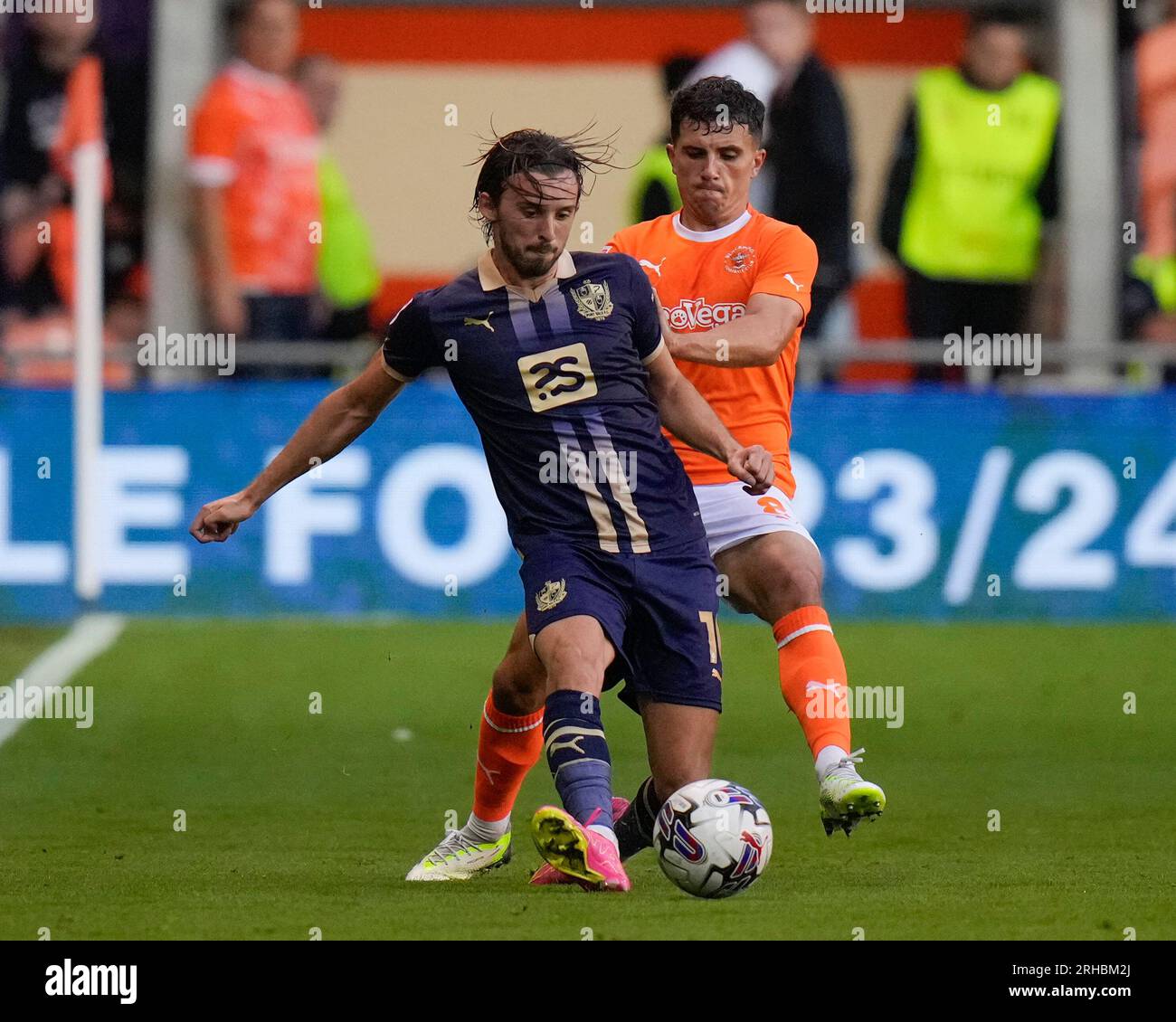 Blackpool, UK. 15th Aug, 2023. Albie Morgan #8 of Blackpool competes ...