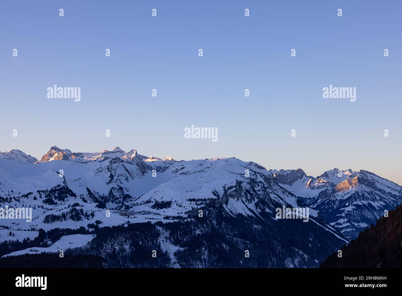 A mountain in the Swiss Alps beautifully set in scene by the morning ...
