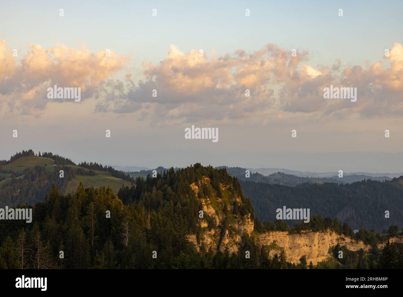 Amazing sunset at a wonderful landscape in Switzerland on a hill called ...