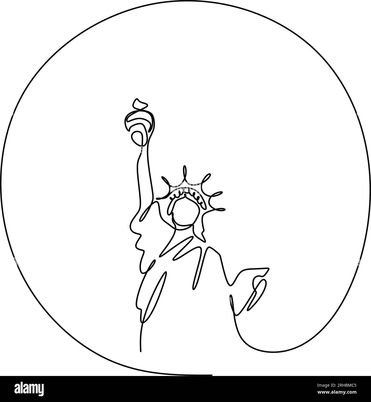 Statue of Liberty Isolated one white background with continuous single ...