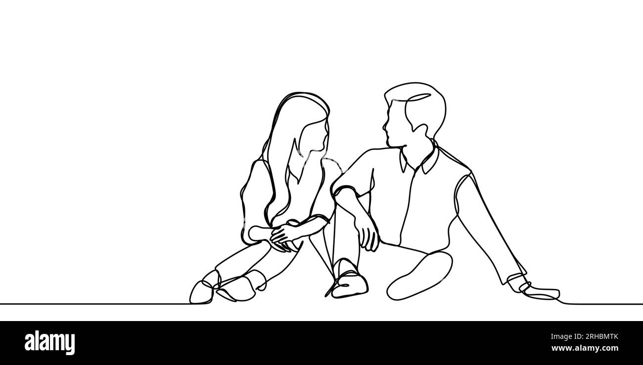 Continuous line drawing of a couple sitting and taking conversation ...