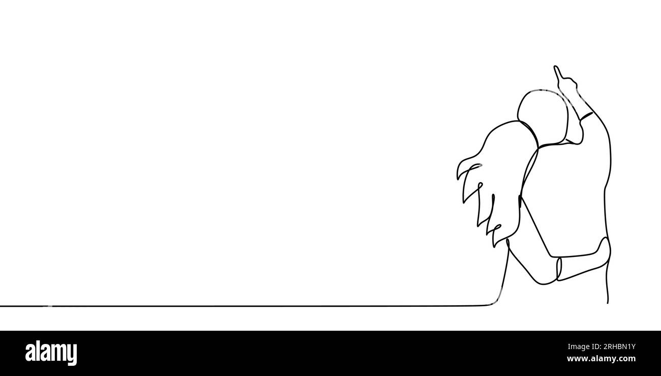 Romantic couple with continuous line art drawing vector illustration ...