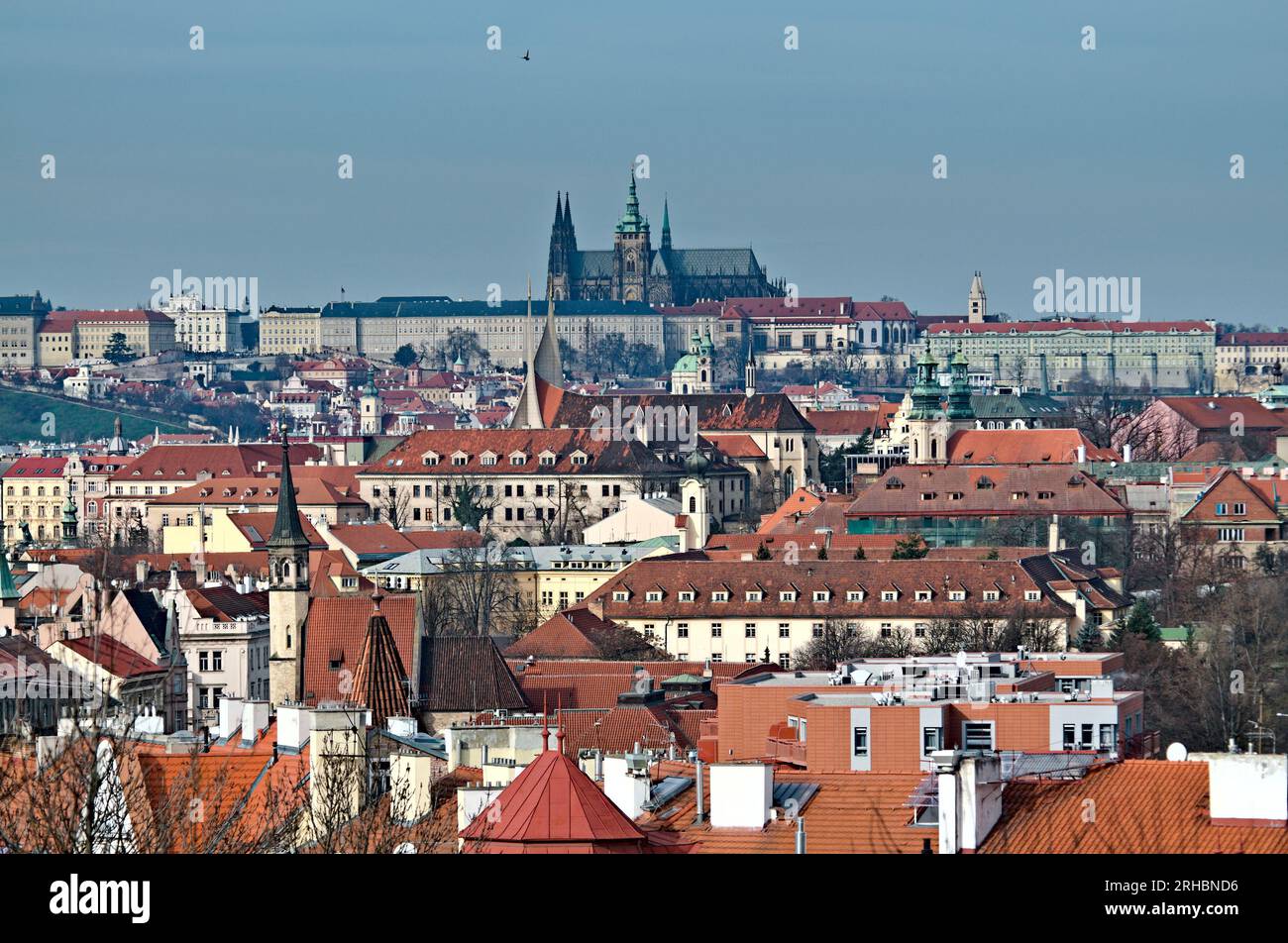 Town centre view in Prague with Prague castle. Czech republic capital ...