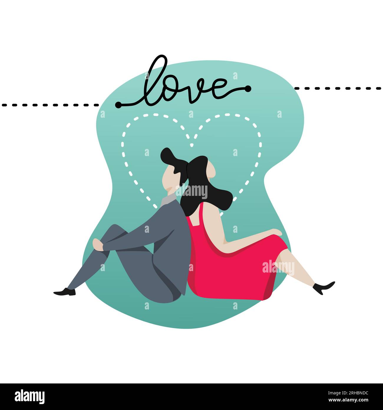 Cute couple in love with love text vector illustration flat millenials ...