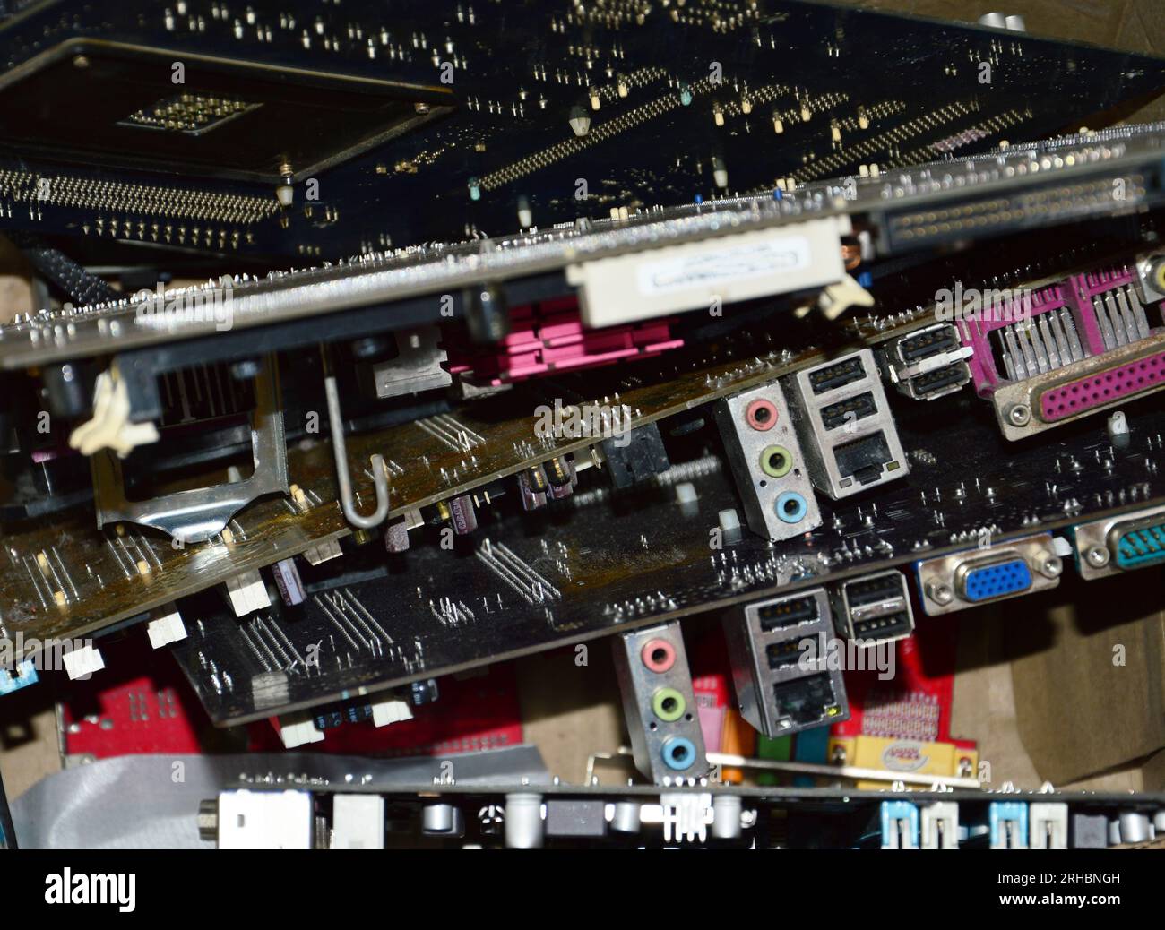 Computer motherboards stacked up waiting for recycling Stock Photo - Alamy