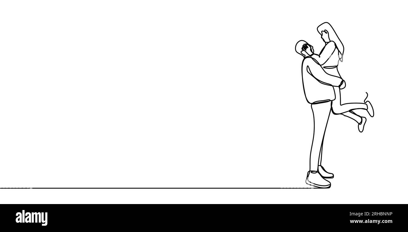 Continuous line drawing of couple with romantic moment. A man holding ...
