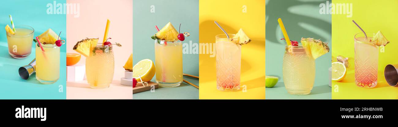 Set of tasty mai tai cocktails on color background Stock Photo - Alamy