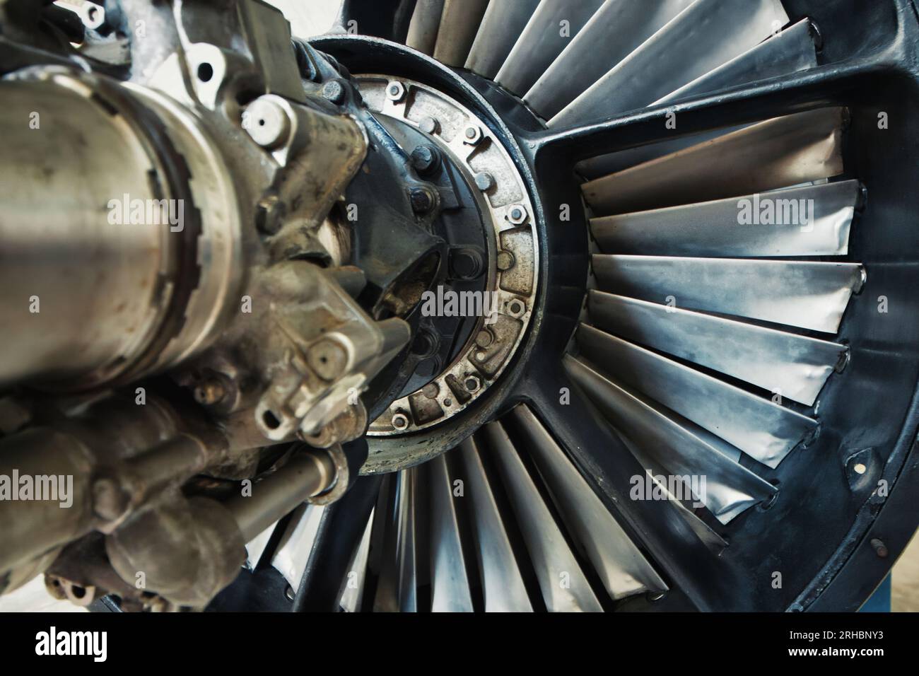 Close-up detail of a jet turbine engine - inner workings of a ...