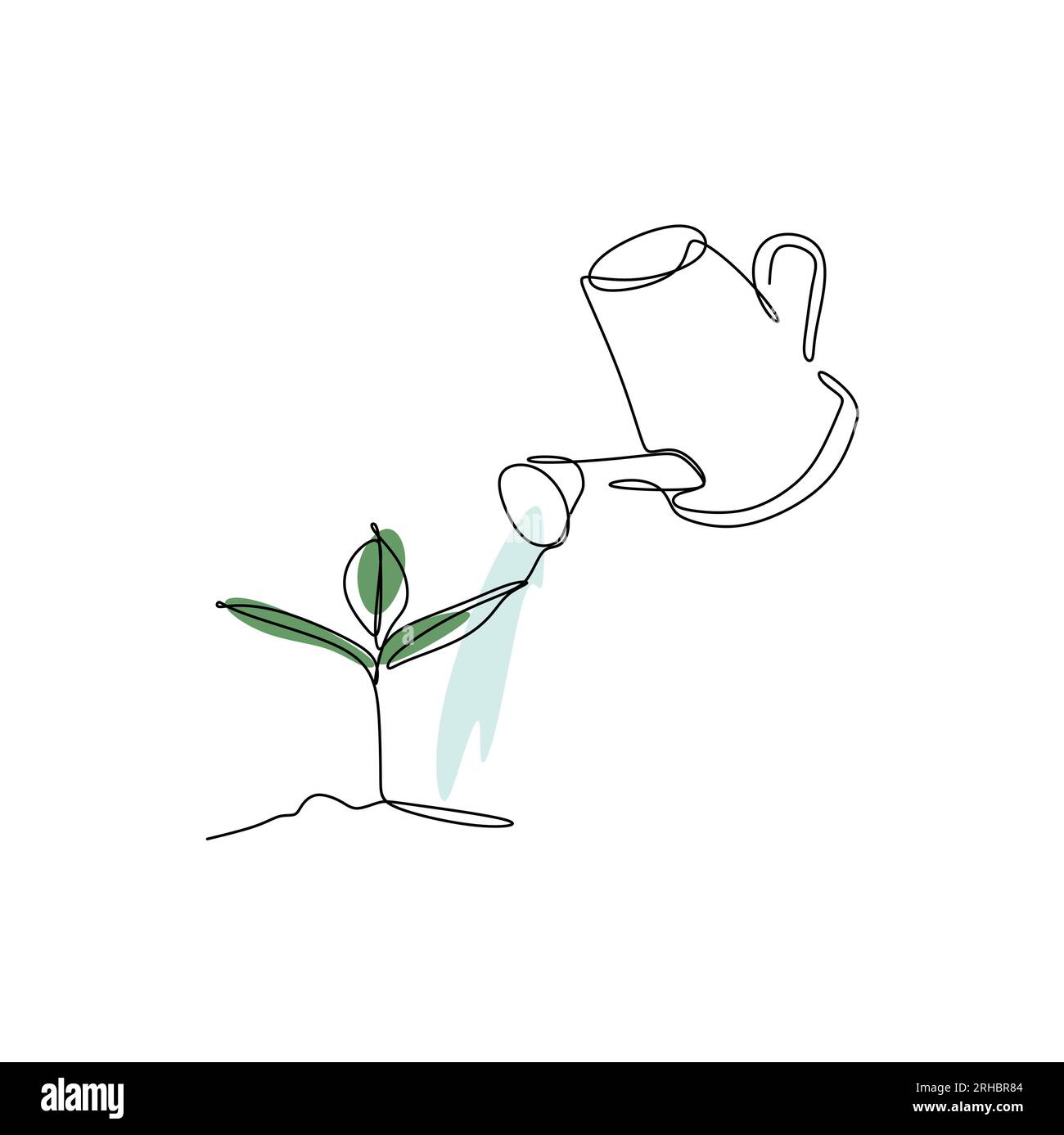Continuous Line Drawing Watering Plants Stock Vector Image And Art Alamy