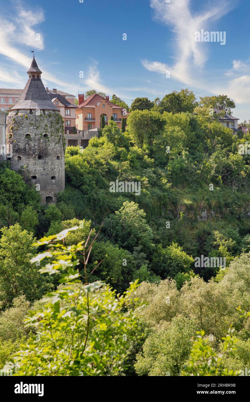 View over Kamianets-Podilskyi cityscape with old stone medieval Potter ...