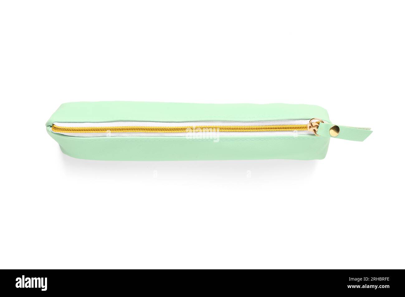 Green pencil case on white background Stock Photo - Alamy