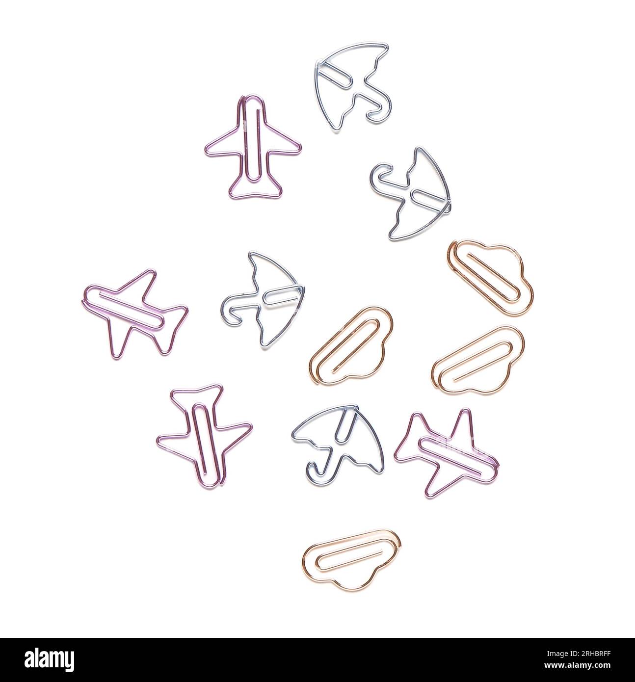 Colorful binder clips in different shapes on white background Stock ...