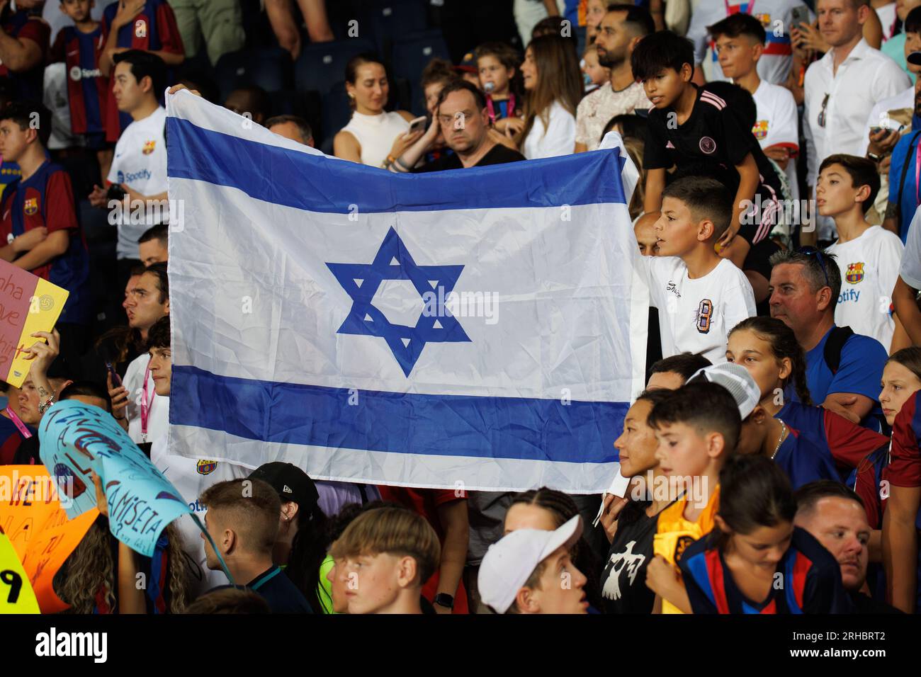 BARCELONA - AUG 8: Fans with Israel flag during the Joan Gamper Trophy ...