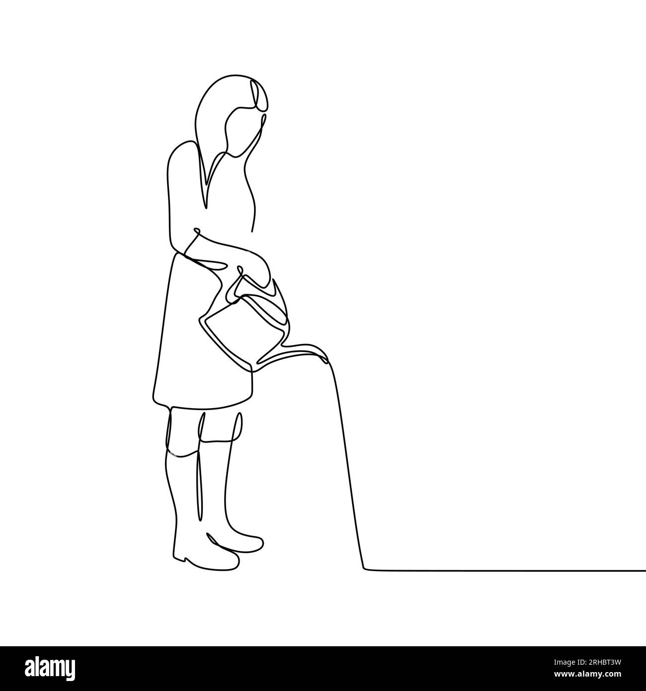 continuous one line drawing of a woman watering a plant Stock Vector ...