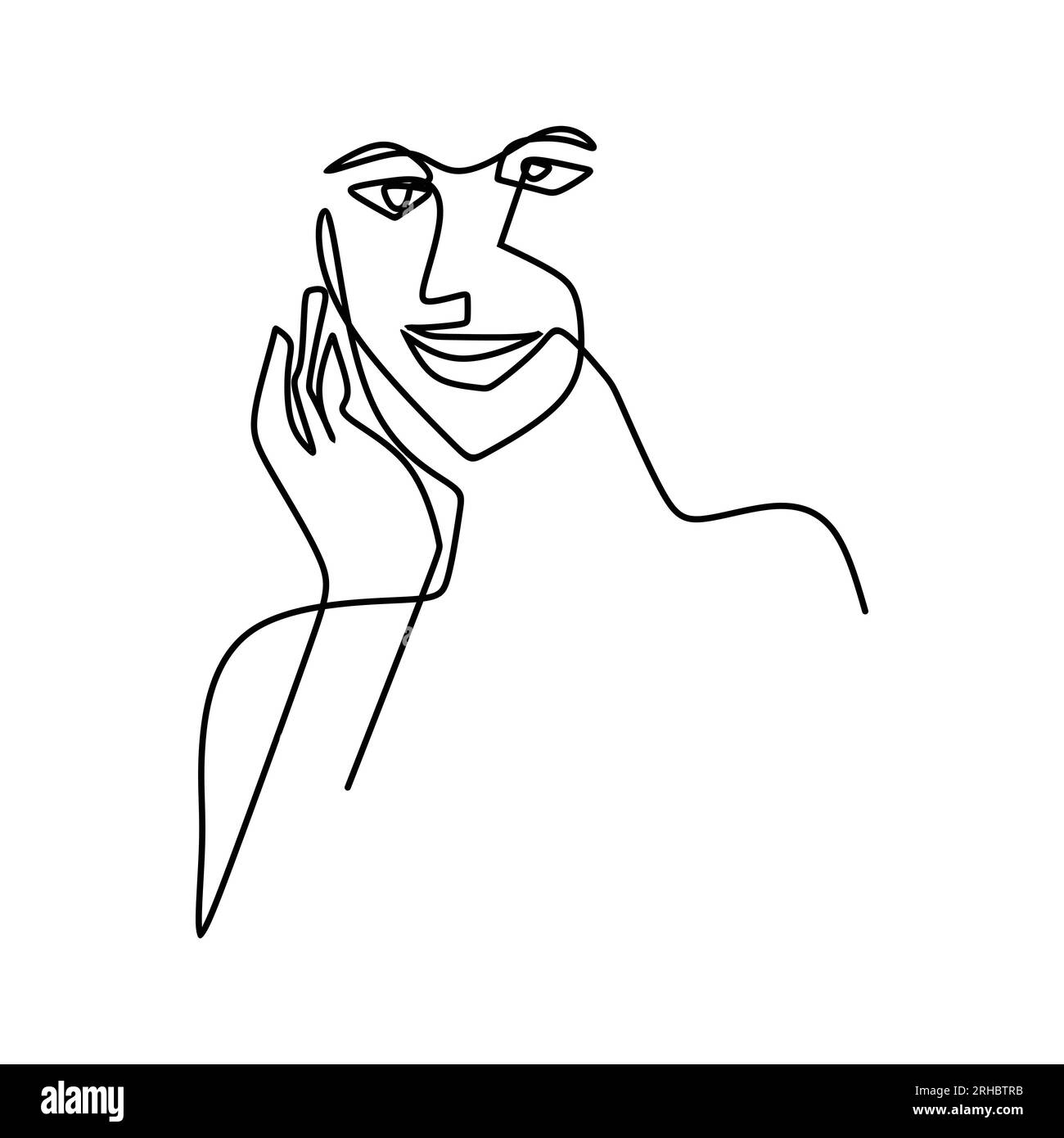 drawing a continuous line of facial expression, smile and shy Stock ...
