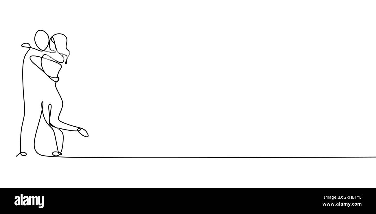 the line drawing keeps the teen couple hugging very romantic Stock ...