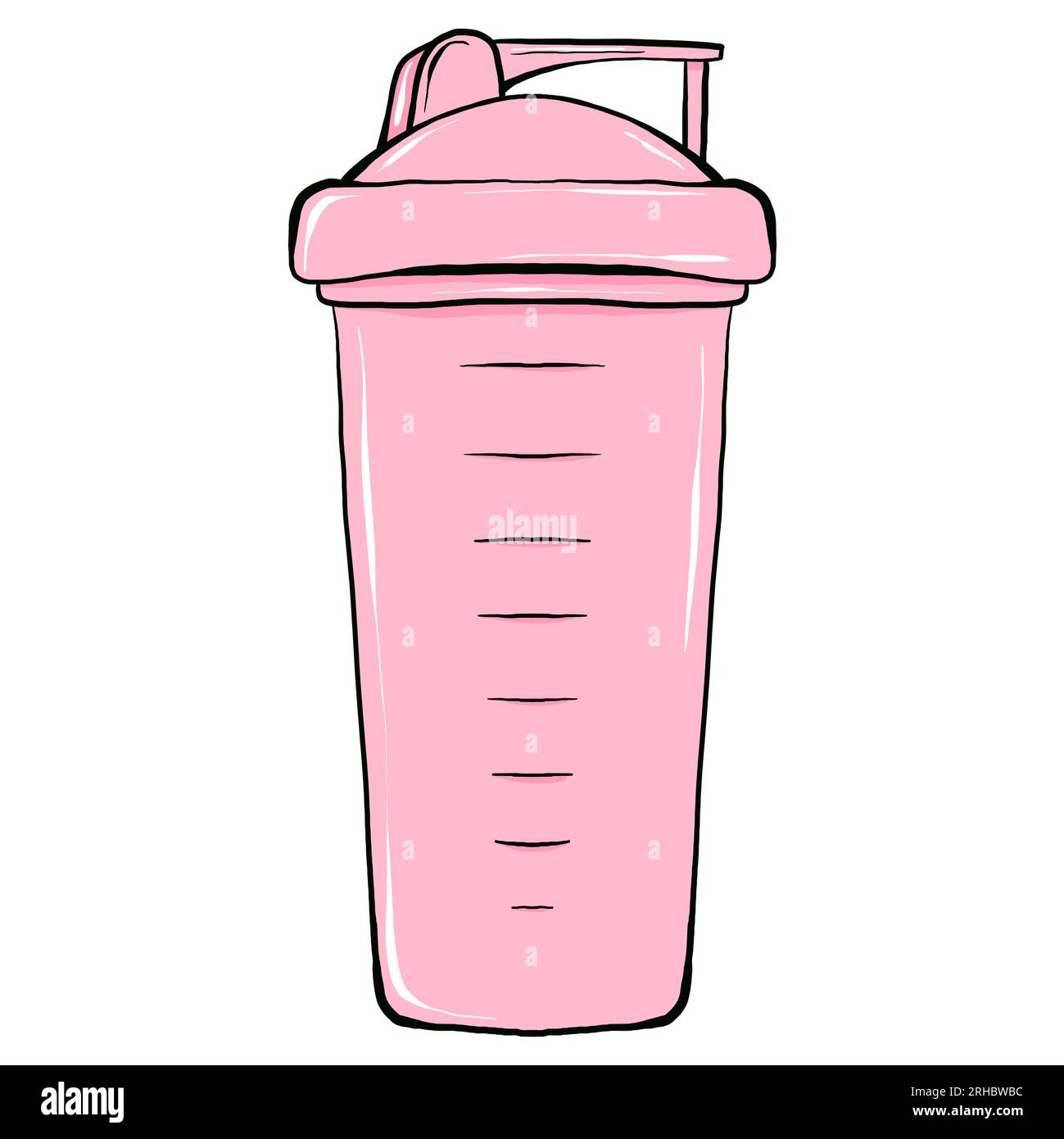 Pink shaker for sports nutrition. Hand drawn illustration on white ...