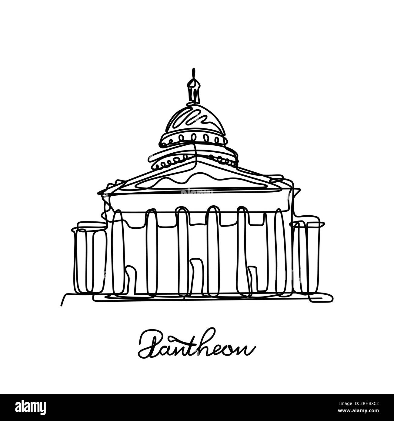 Pantheon one line drawing vector illustration. Popular place in Paris ...