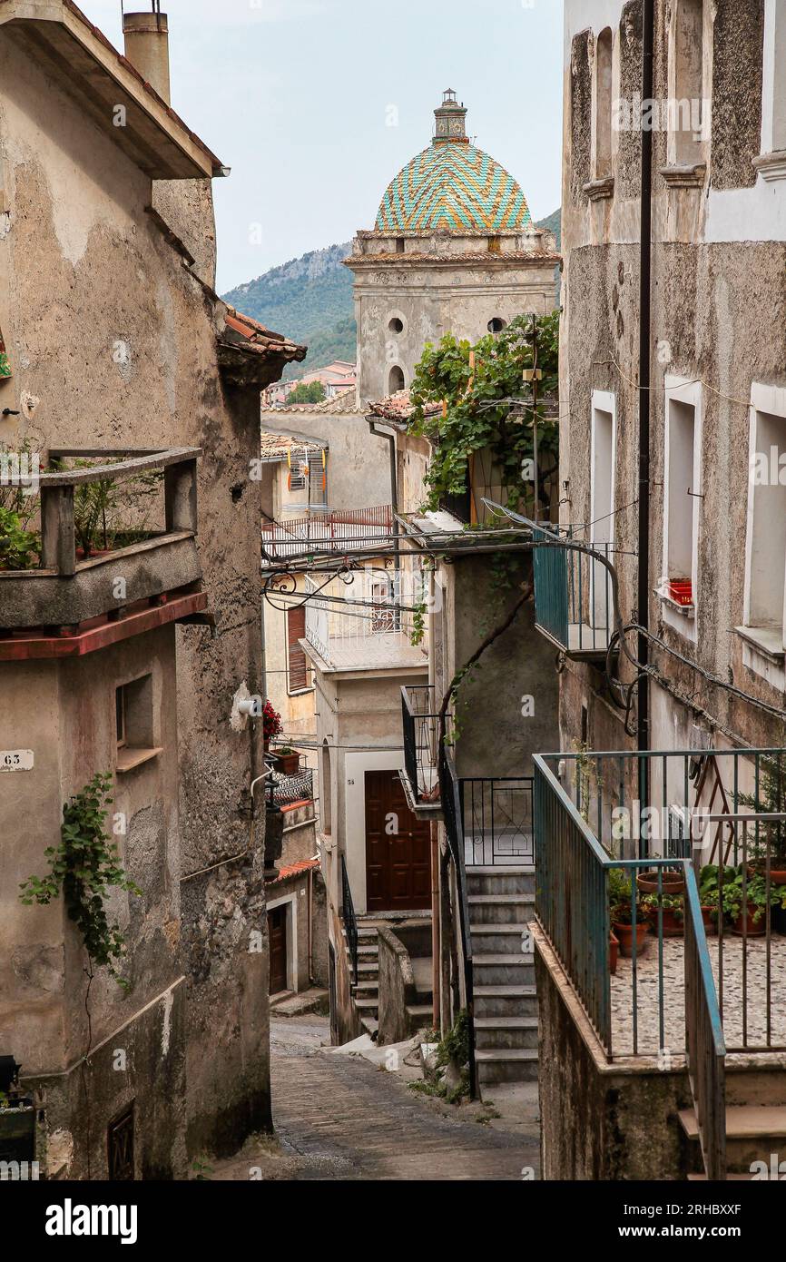 The old village of Morano Calabro, Calabria, Italy with the Pollino ...