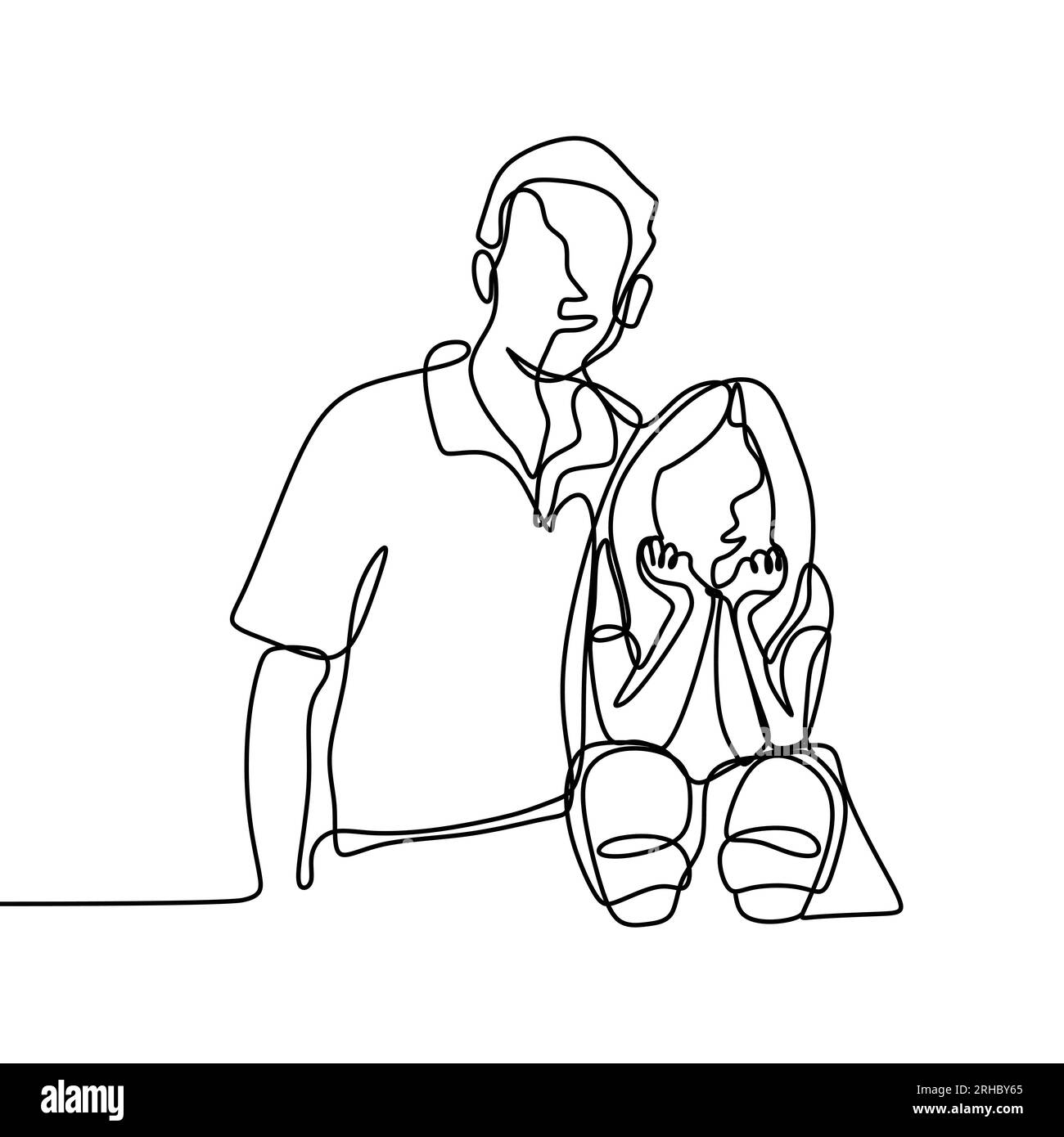 Father and his daughter one line drawing vector Stock Vector Image ...
