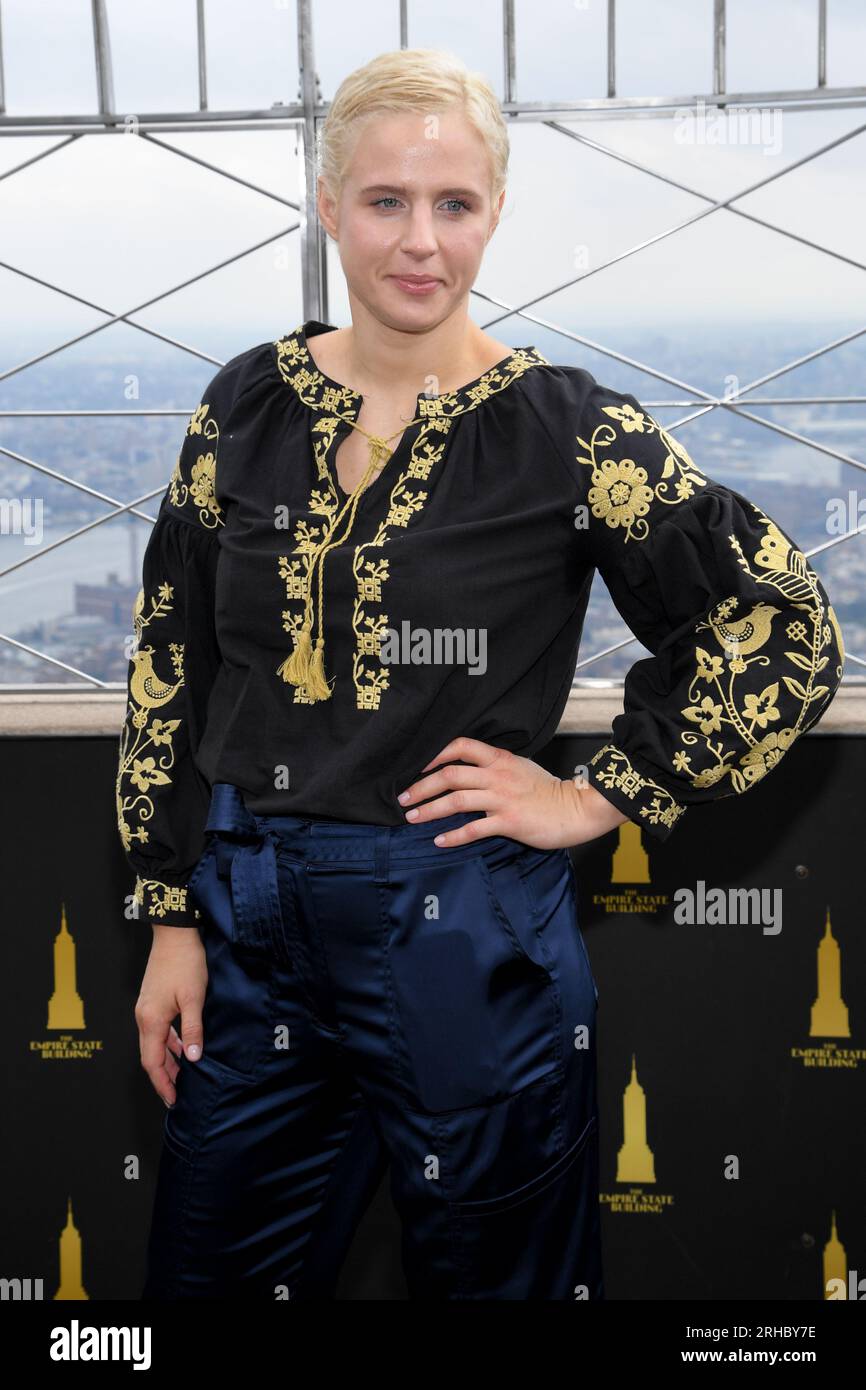 New York, USA. 15th Aug, 2023. Olena Kolesnyk visits the Empire State ...