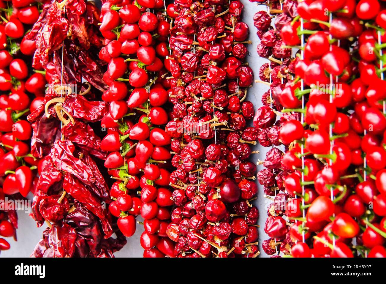 Calabrian red pepper in Tropea street market in Italy. Traditional ...