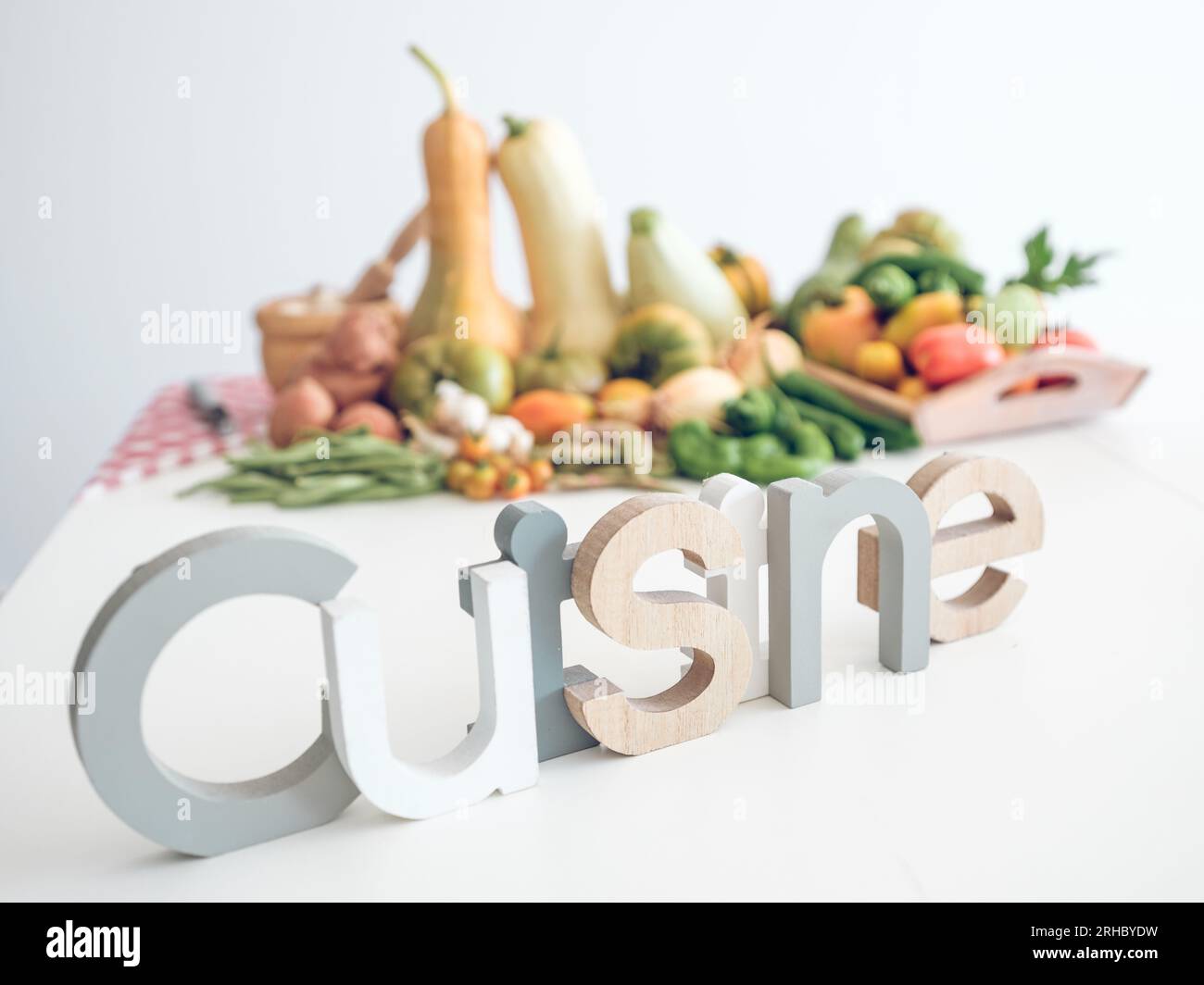 Composition of word cuisine against pile of assorted fresh ripe ...