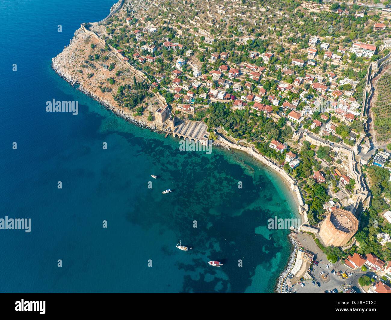 Alanya - Turkey, August 11, 2023, An aerial view of the bay Alanya in ...
