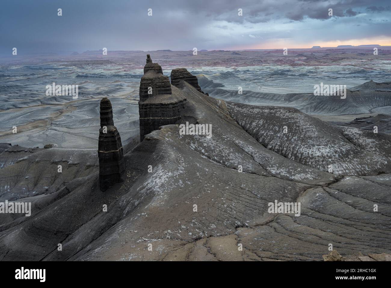 Storm clouds over Badlands landscape, Utah, USA Stock Photo - Alamy