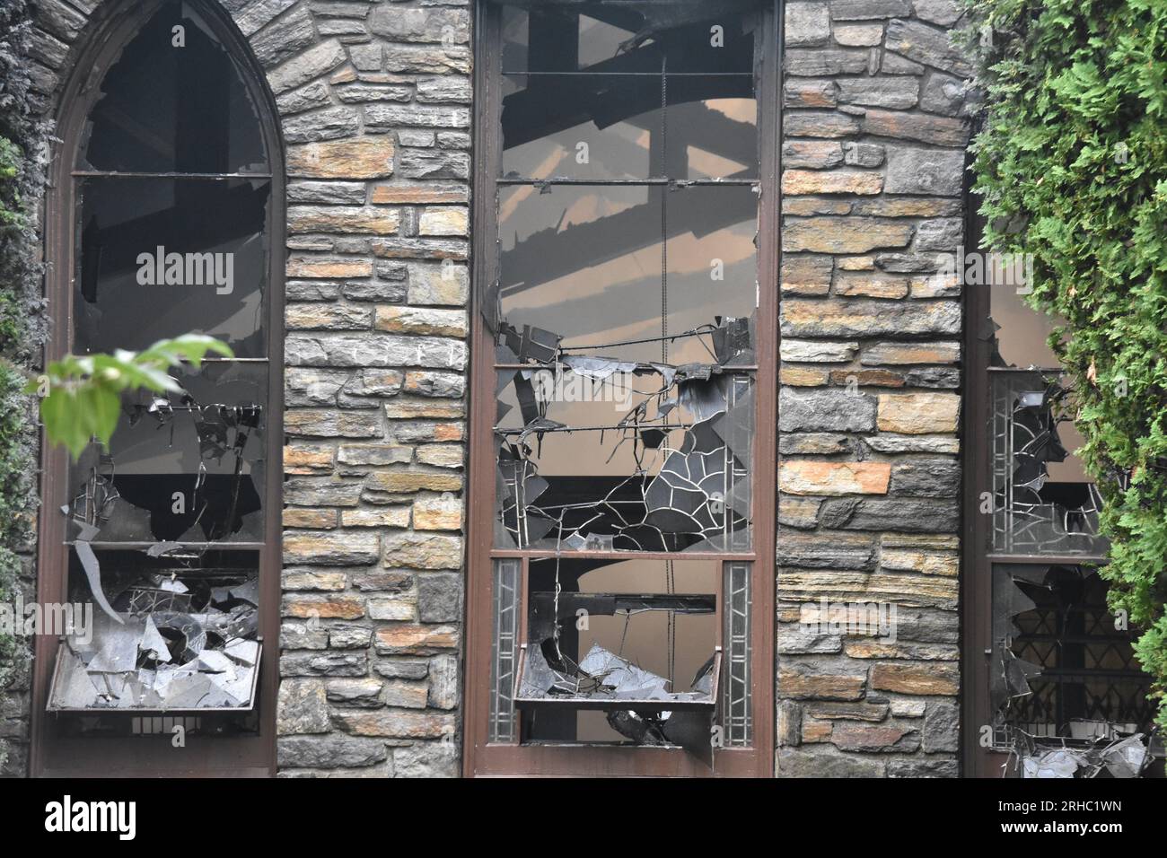 Montclair, United States. 15th Aug, 2023. Windows seen broken due to ...