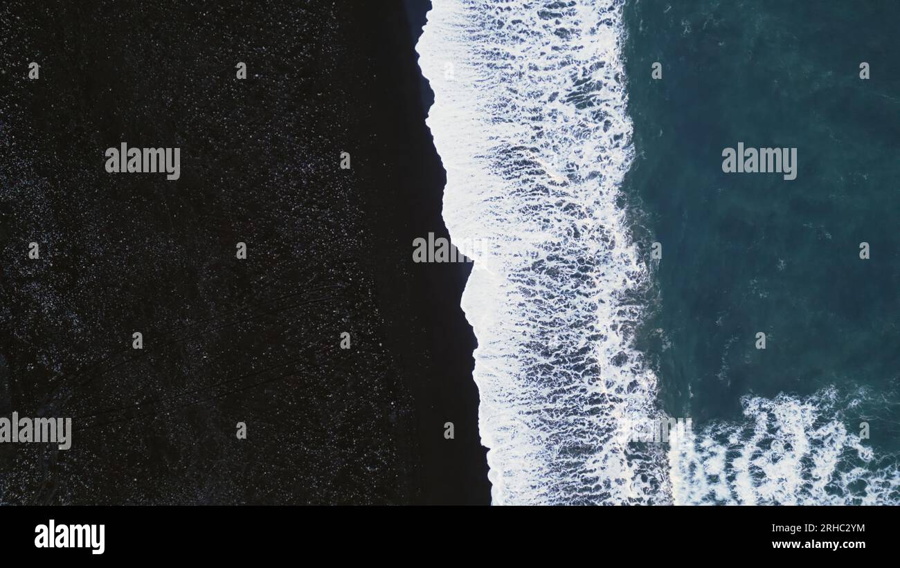 Icelandic black sand beach aerial view, spectacular atlantic shore with ...
