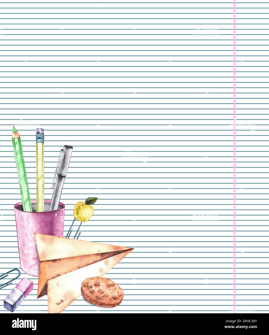 Back to school rectangular template. Hand-painted watercolor ...