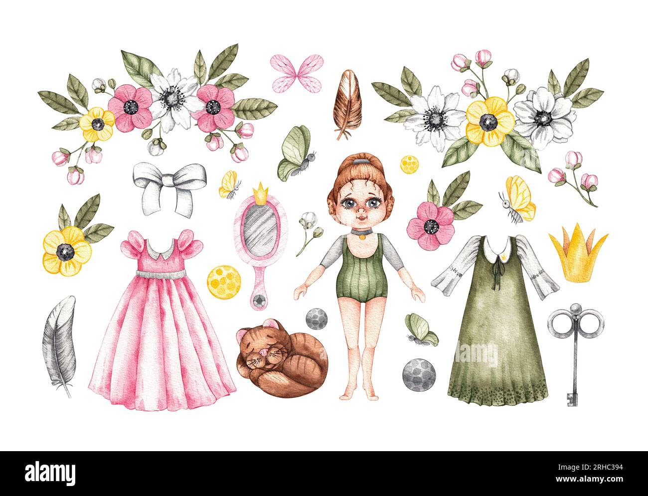 Fairy princess paper doll on a white background. Hand-drawn clothing ...