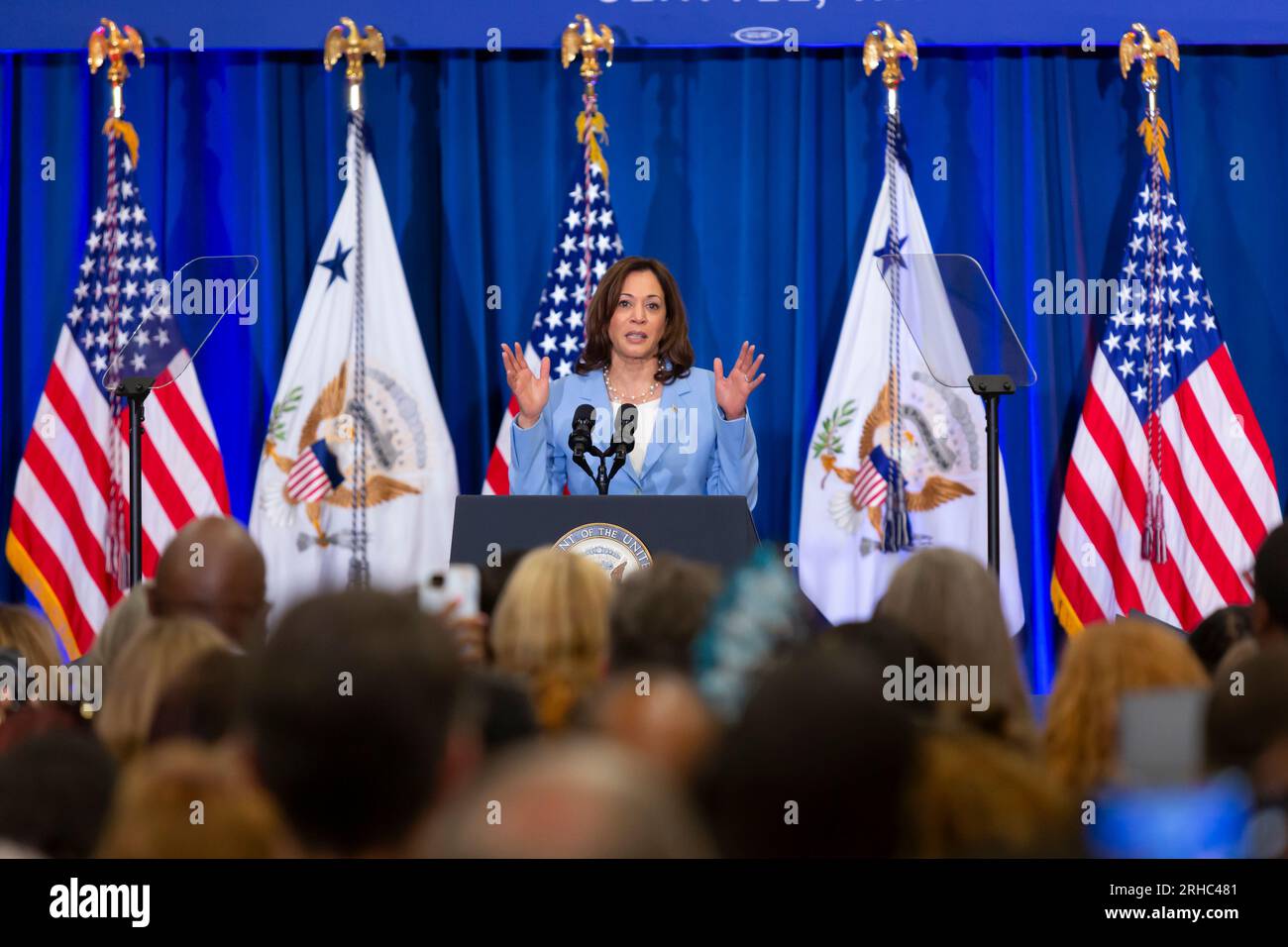 Vice President Kamala Harris speaks at an event celebrating the one ...