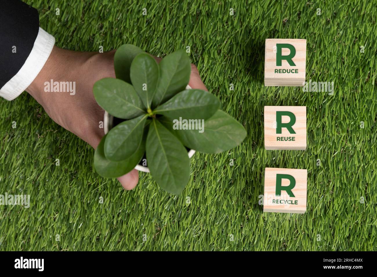 Top view eco-friendly business company with Reduce Reuse Recycle and ...
