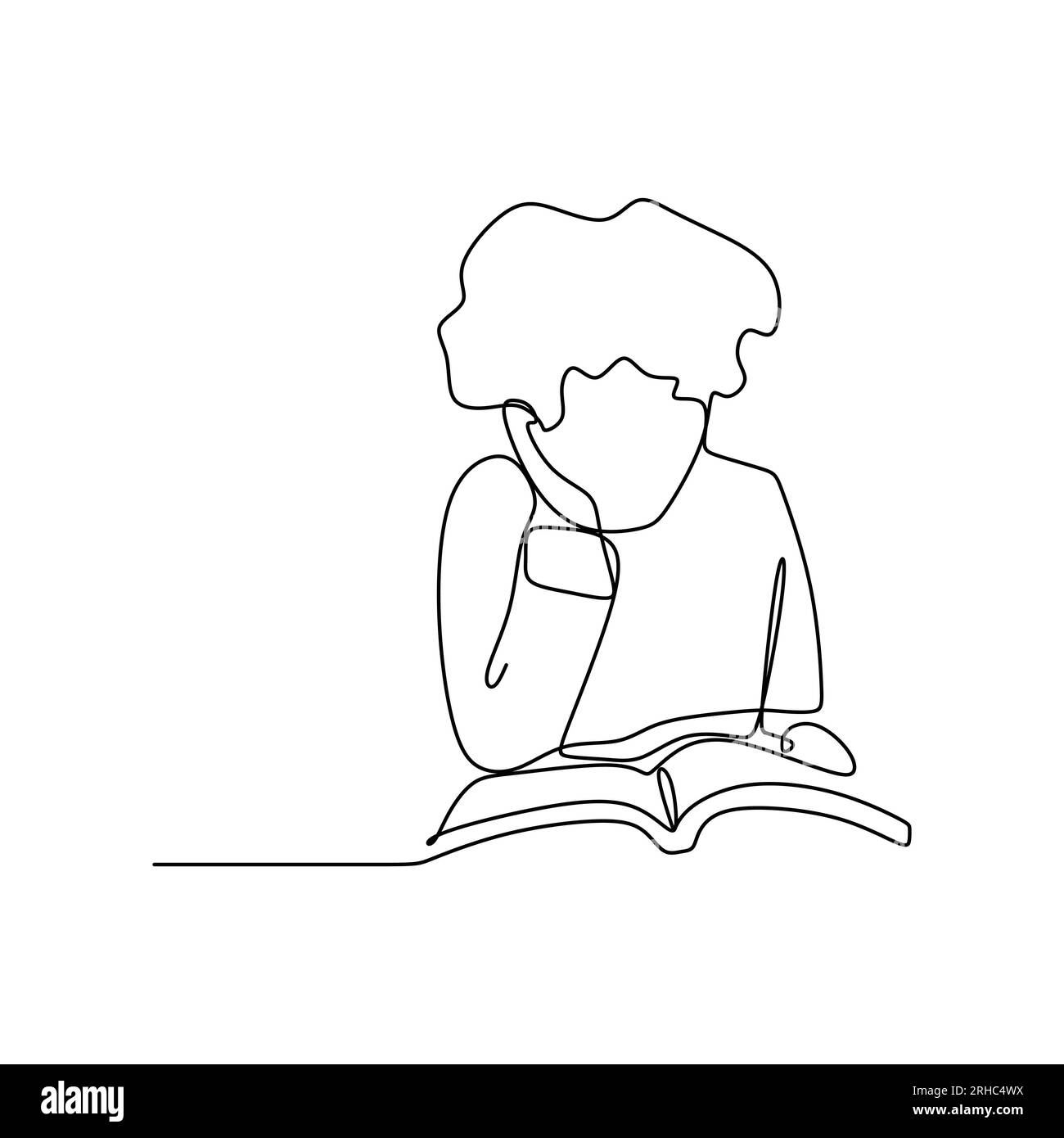 continuous line drawing of a child reading a book Stock Vector Image ...