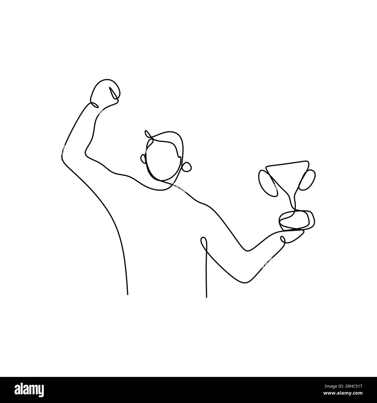 a continuous line drawing of a man holding a winning cup Stock Vector ...