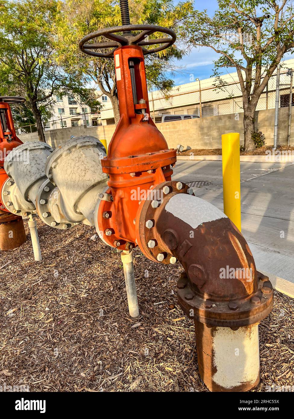 Water main pipe with back flow prevention and double block Stock Photo ...