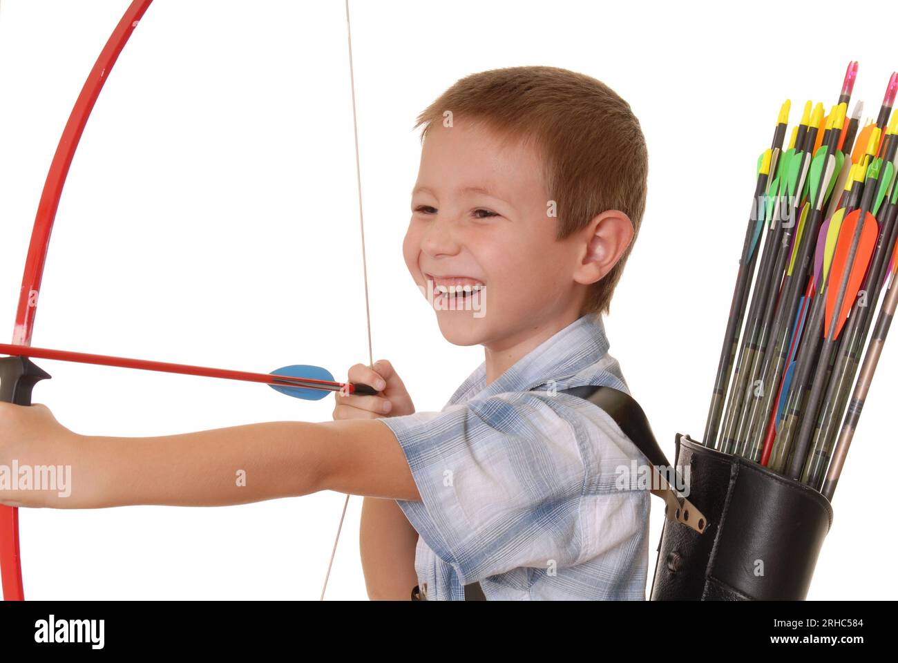 Young Boy with Bow and Arrows isolated over white Stock Photo - Alamy