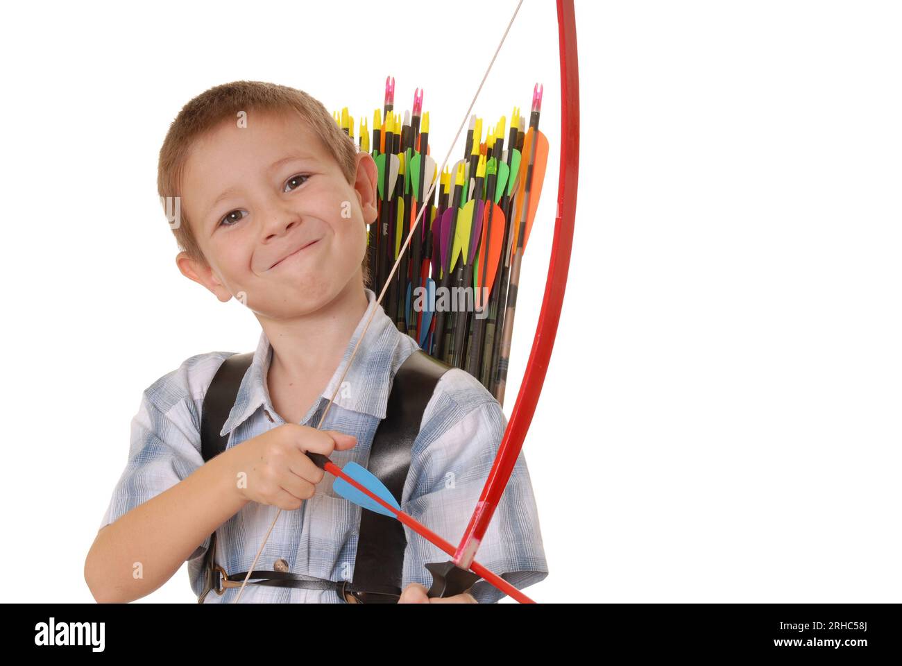 Young Boy with Bow and Arrows isolated over white Stock Photo - Alamy