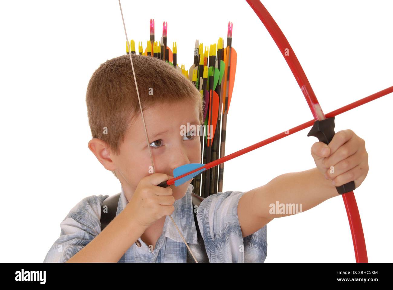 Young Boy with Bow and Arrows isolated over white Stock Photo - Alamy
