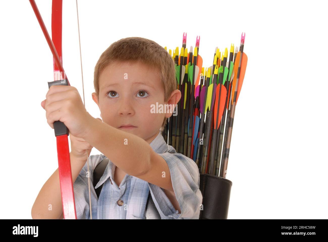 Young Boy with Bow and Arrows isolated over white Stock Photo - Alamy