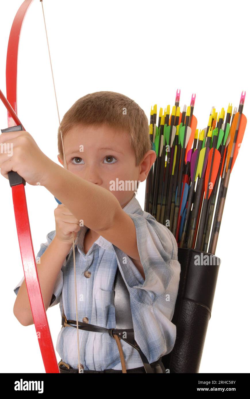 Young Boy with Bow and Arrows isolated over white Stock Photo - Alamy