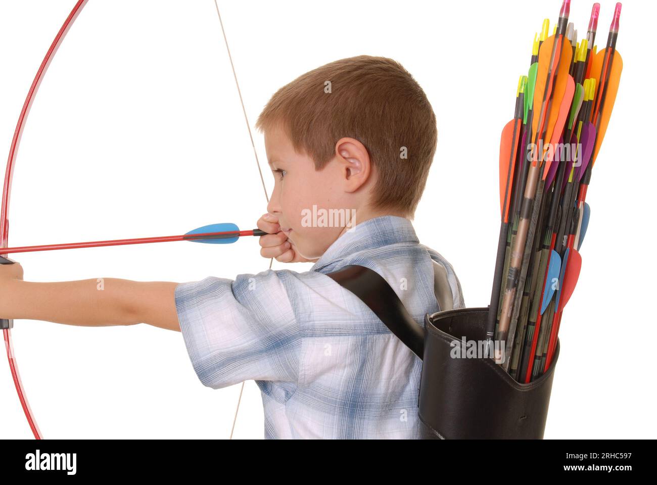 Young Boy with Bow and Arrows isolated over white Stock Photo - Alamy