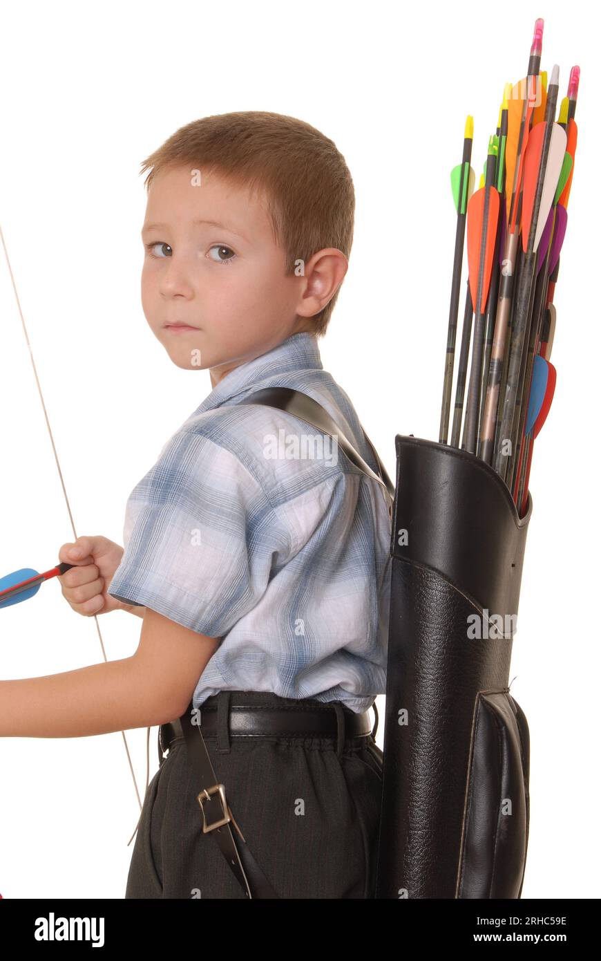 Young Boy with Bow and Arrows isolated over white Stock Photo - Alamy